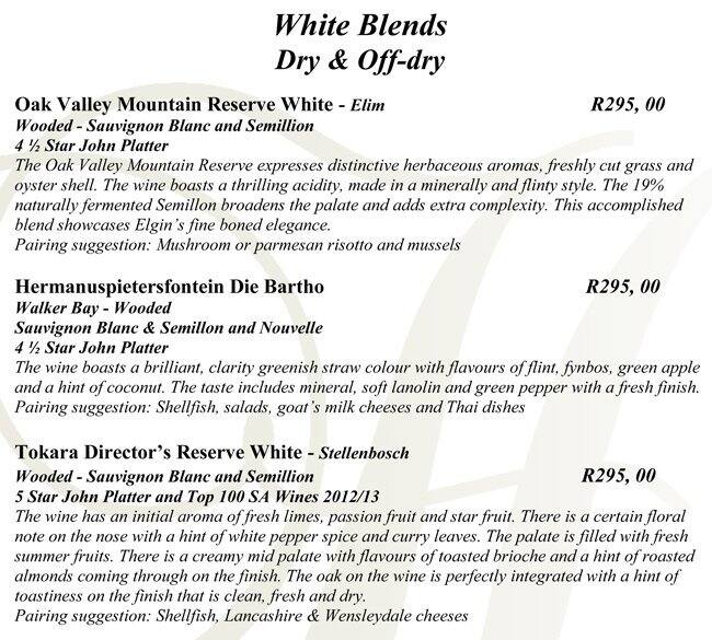 Menu at Chapters Restaurant, Centurion