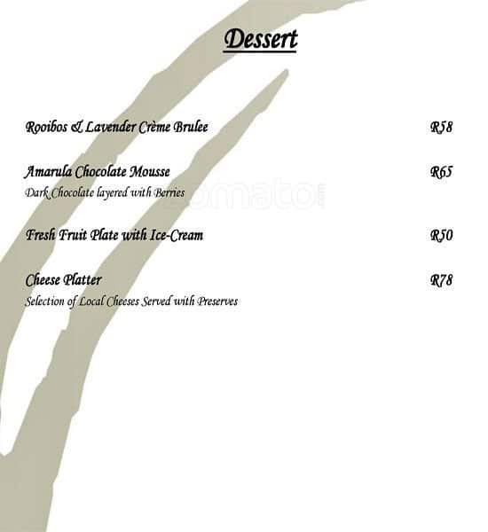 Menu at Chapters Restaurant, Centurion