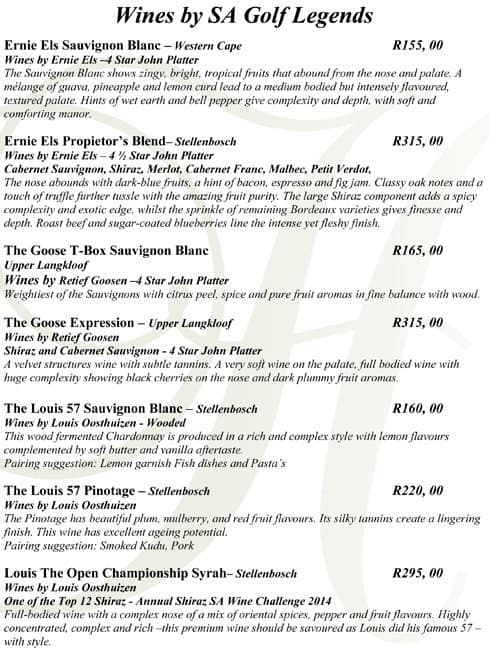 Menu at Chapters Restaurant, Centurion