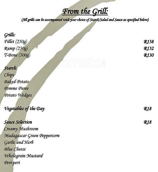 Menu at Chapters Restaurant, Centurion