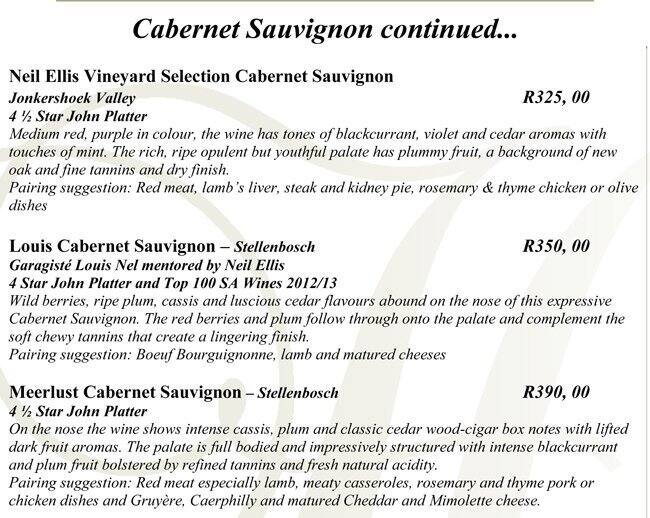 Menu at Chapters Restaurant, Centurion