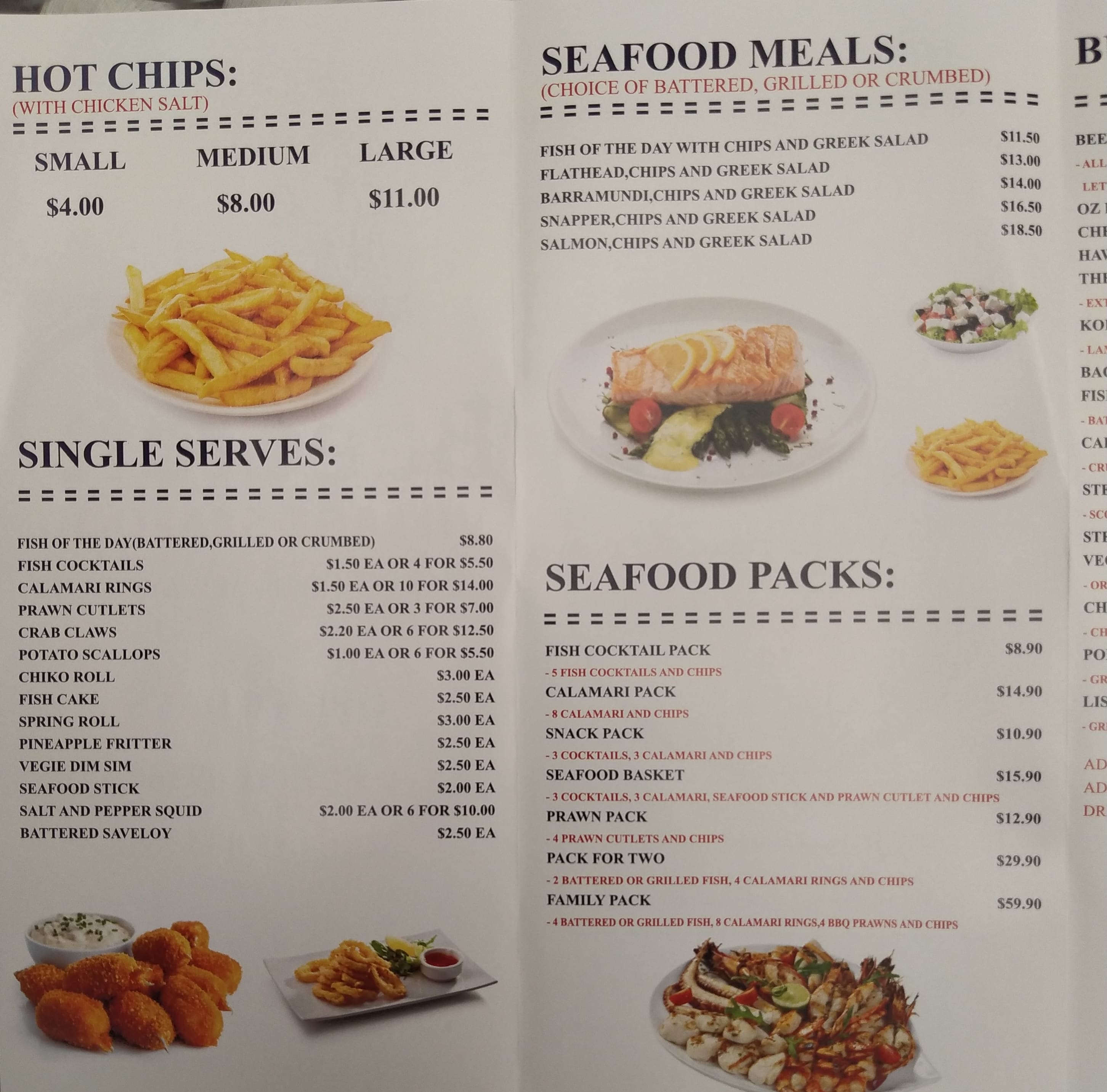 Menu at Beecroft Seafood fast food, Beecroft