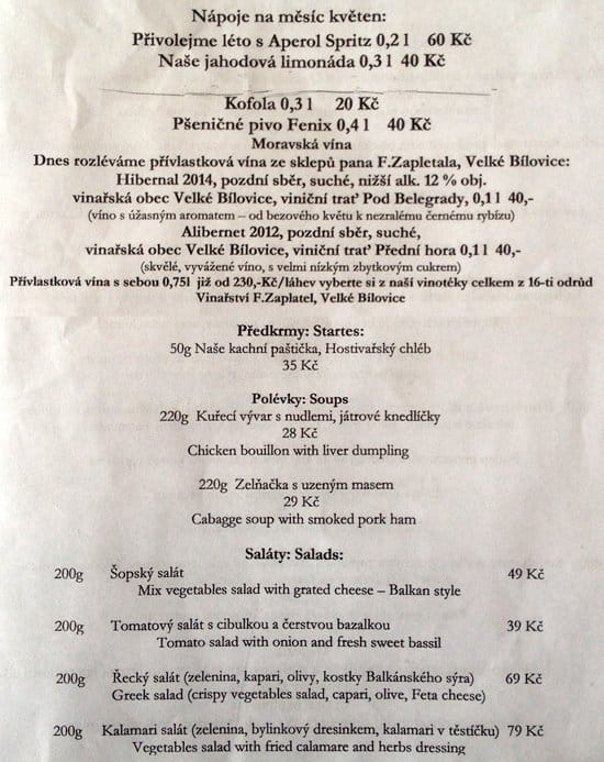 Restaurace - Hotel Opera Menu, Menu podniku Restaurace - Hotel Opera ...