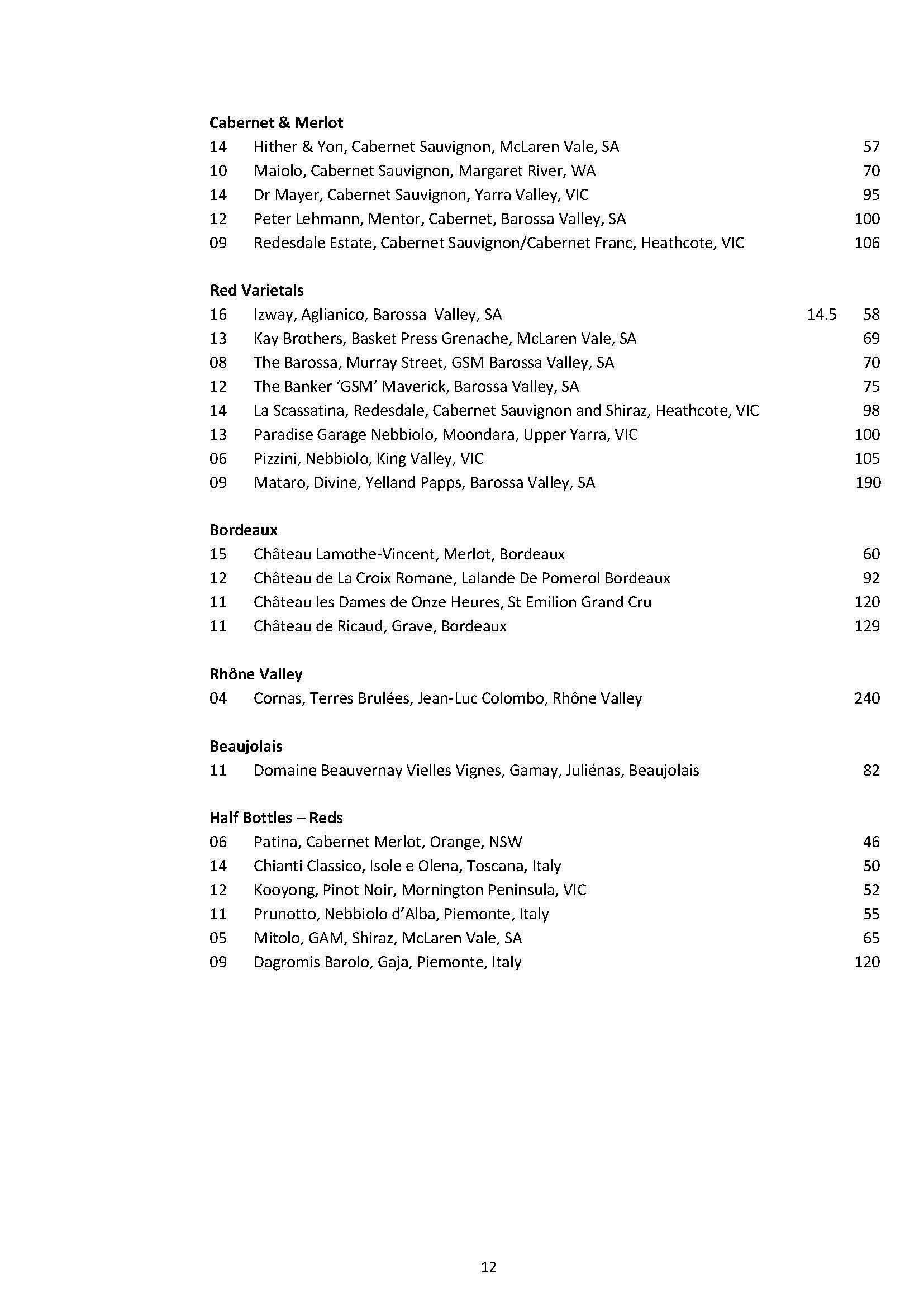 Menu at Intermezzo Italian Restaurant, Sydney