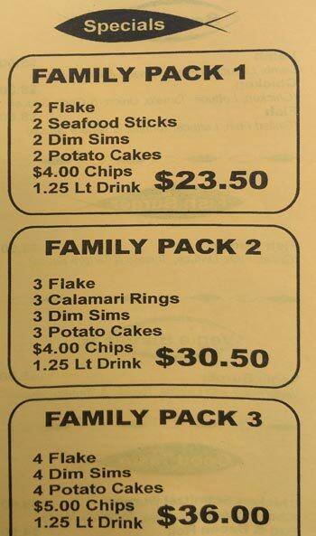 Menu at Atlantic Fish & Chips Shop restaurant, Thornbury