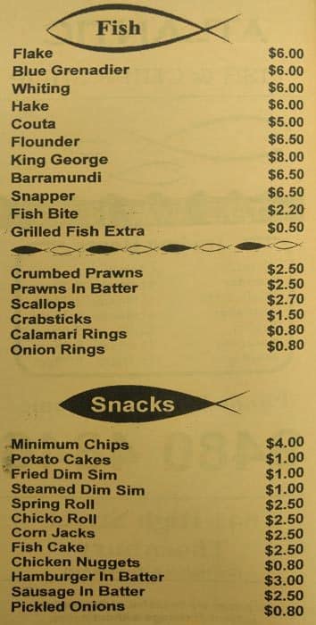 Menu at Atlantic Fish & Chips Shop restaurant, Thornbury