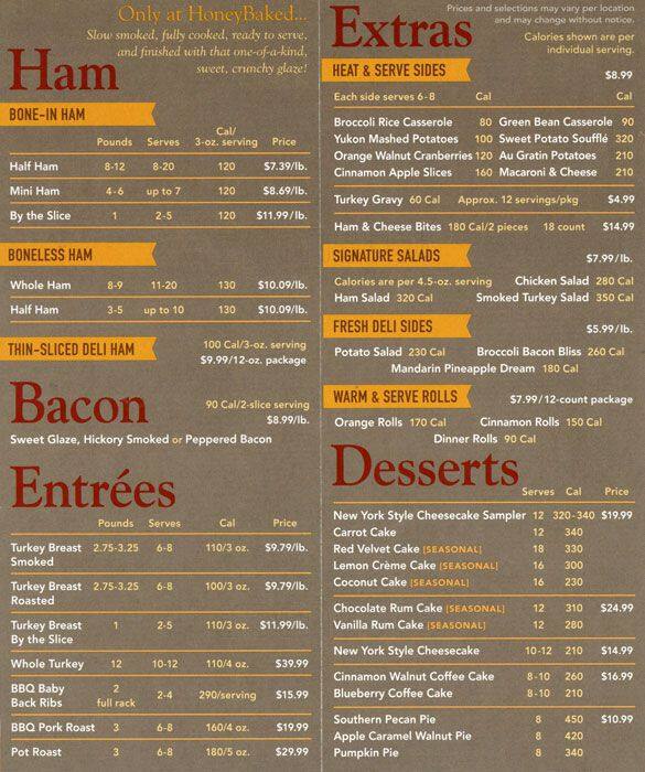 Menu at The Honey Baked Ham Company restaurant, Parker, Plaza Dr #100