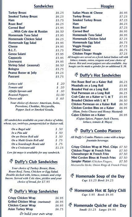 Menu at Duffy's Restaurant & Catering, King of Prussia