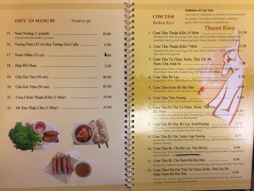 Menu at Com Tam Thuan Kieu Restaurant, Tucson