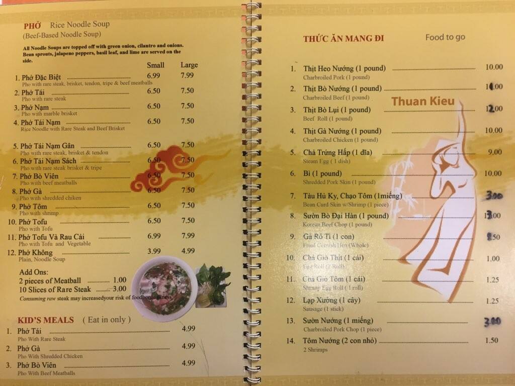 Menu at Com Tam Thuan Kieu Restaurant, Tucson