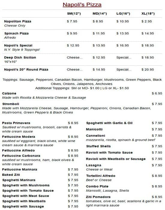 Menu at Napolis Italian Restaurant, Nacogdoches