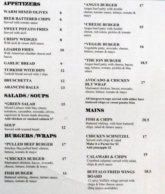 Menu at Ion Cafe & Bar, Mitchelton