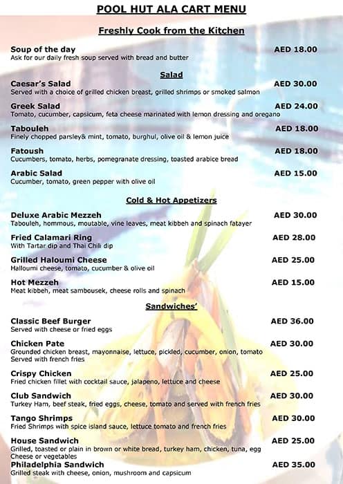 Menu at Cascade Pool Bar, Sharjah, 89RM+HVC - Buheira Corniche Road
