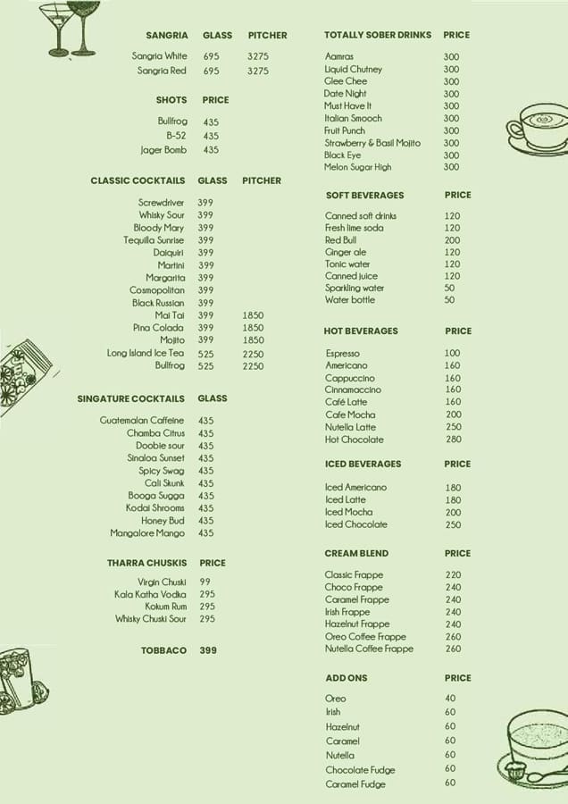 Menu of The Joint Bar & Cafe, Banjara Hills, Hyderabad
