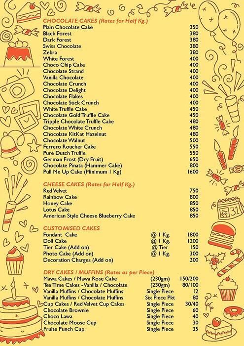 Menu of Cake Wala, Parel, Mumbai