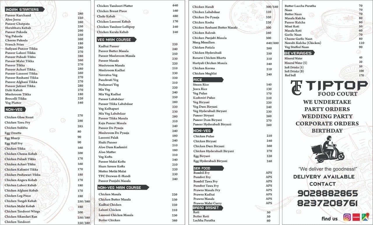 Menu of Tip Top Food Court, Vasai, Mumbai