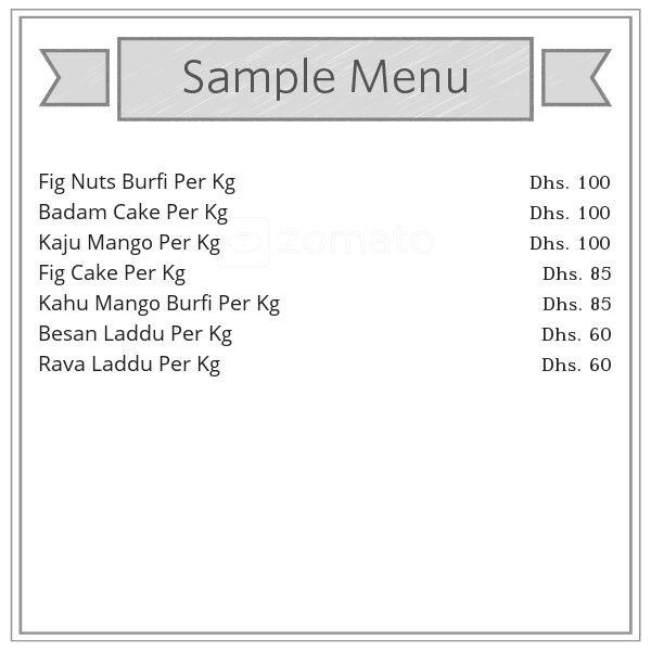 Menu at Sri Krishna Sweets desserts, Dubai, Opposite Choithrams