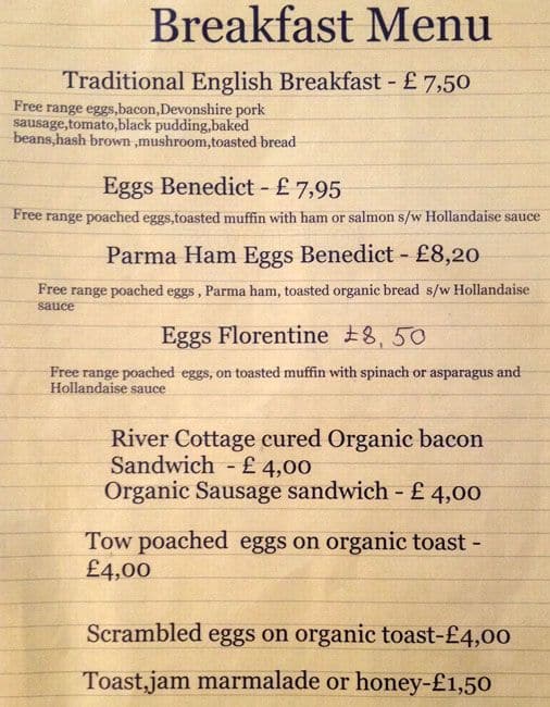 Menu at The Georgian restaurant, London