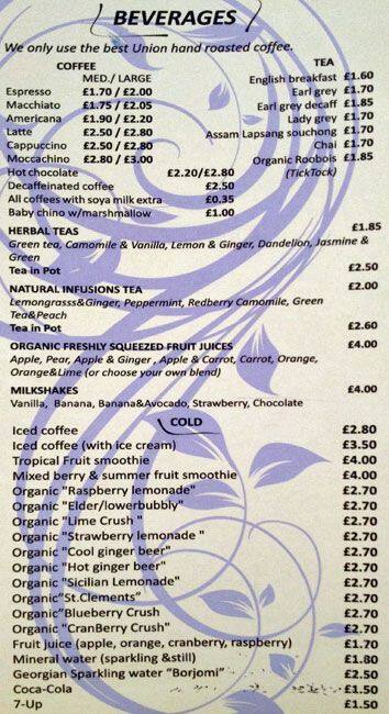 Menu at The Georgian restaurant, London