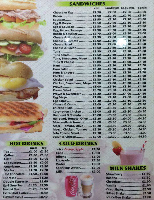 Menu at Kafes Cafe, Stanwell