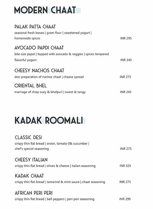 Menu at Indus Flavour Express, Delhi, 1