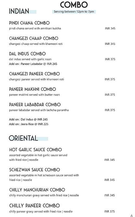 Menu at Indus Flavour Express, Delhi, 1