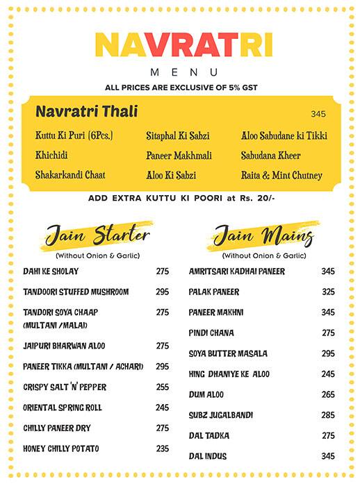 Menu at Indus Flavour Express, Delhi, 1