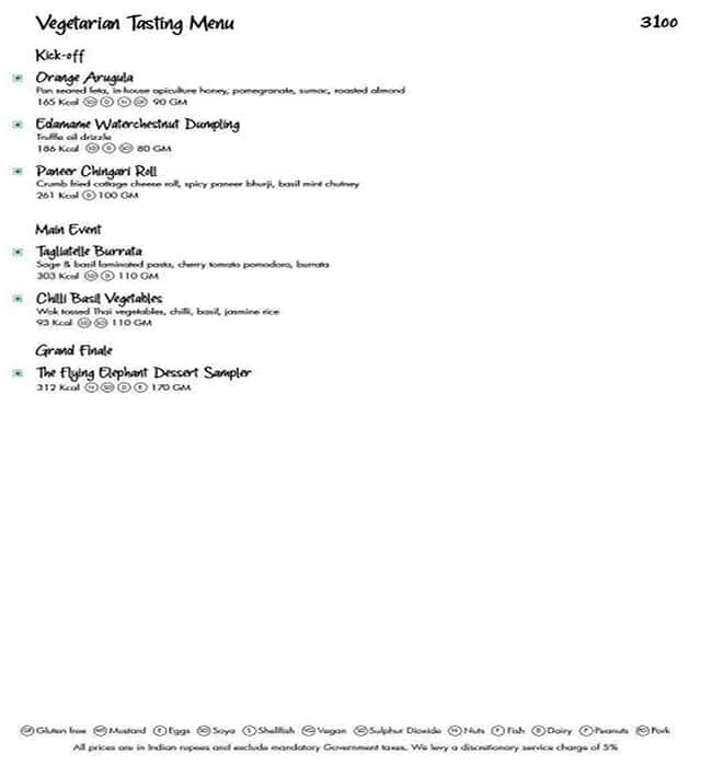 Menu of The Flying Elephant - Park Hyatt, Guindy, Chennai