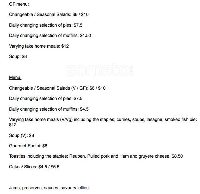 Menu at Penny's cafe, Wellington