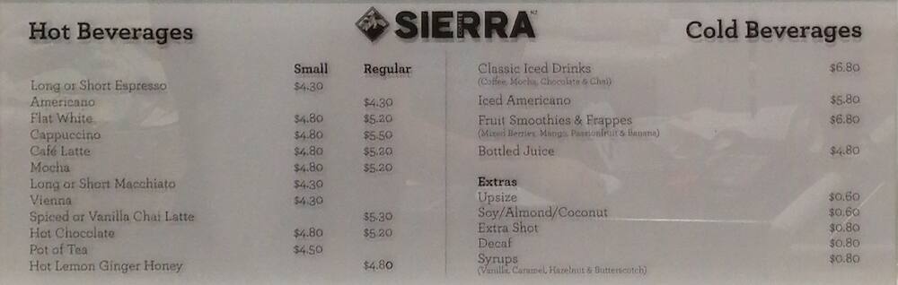 Menu at Sierra Cafe, Lower Hutt, Bunny St
