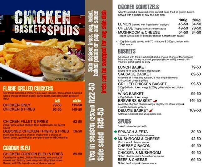 Menu at BREWERS BBQ RIETFONTEIN, Pretoria, Centre