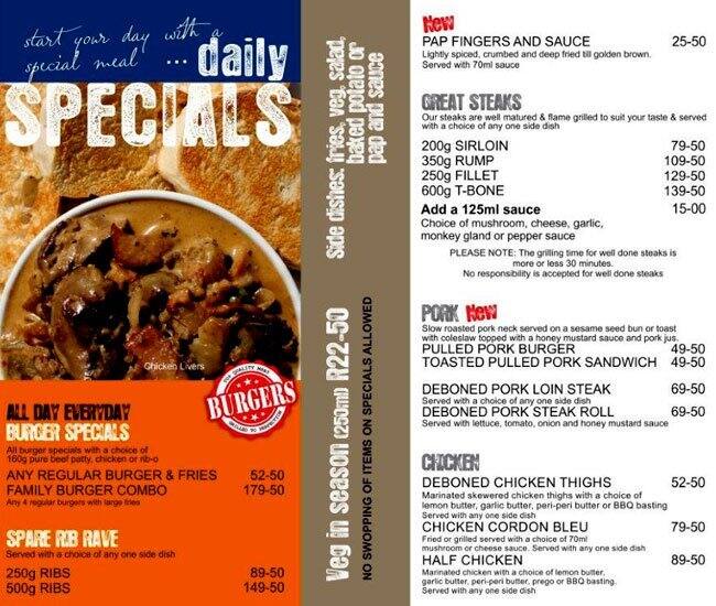 Menu at BREWERS BBQ RIETFONTEIN, Pretoria, Centre