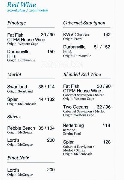 Menu at Cape Town Fish Market Suncoast restaurant, Durban, Shop L16