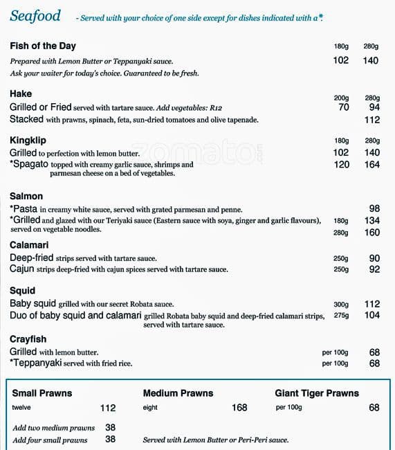 Menu at Cape Town Fish Market Suncoast restaurant, Durban, Shop L16