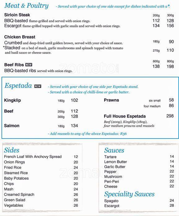 Menu at Cape Town Fish Market Suncoast restaurant, Durban, Shop L16