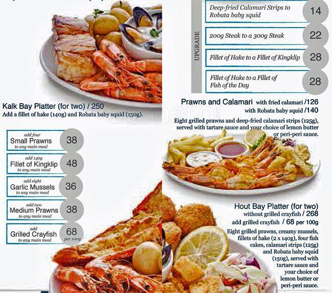 Menu au Cape Town Fish Market Suncoast restaurant, Durban, Shop L16