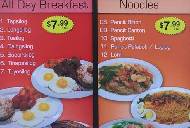 Menu at Tagpuan restaurant, Toronto, Victoria Park Ave