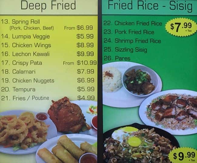 Menu at Tagpuan restaurant, Toronto, Victoria Park Ave