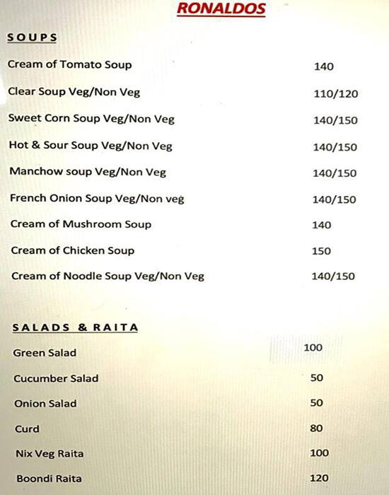 Menu at Ronaldo's Imperial Bar & Restaurant, Mapusa, Mapusa - Anjuna ...