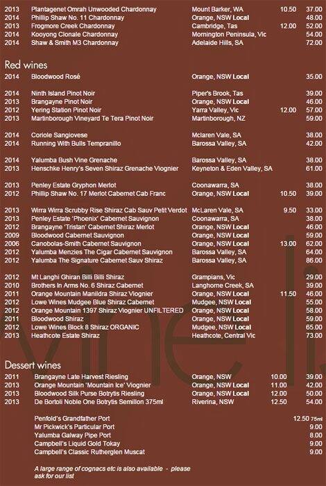 Menu at Silk's Brasserie restaurant, Leura