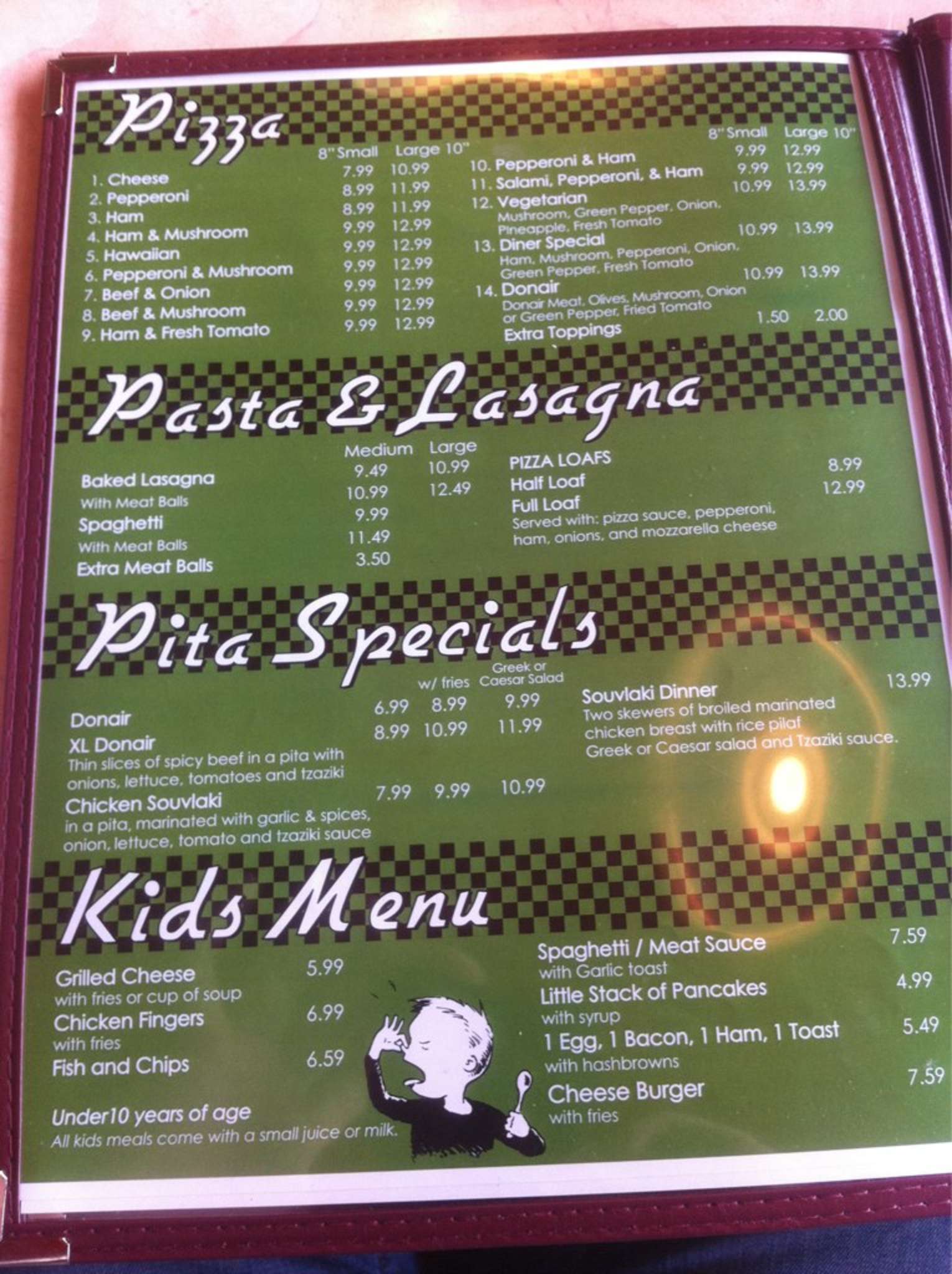 Menu at Route 99 Diner restaurant, Edmonton