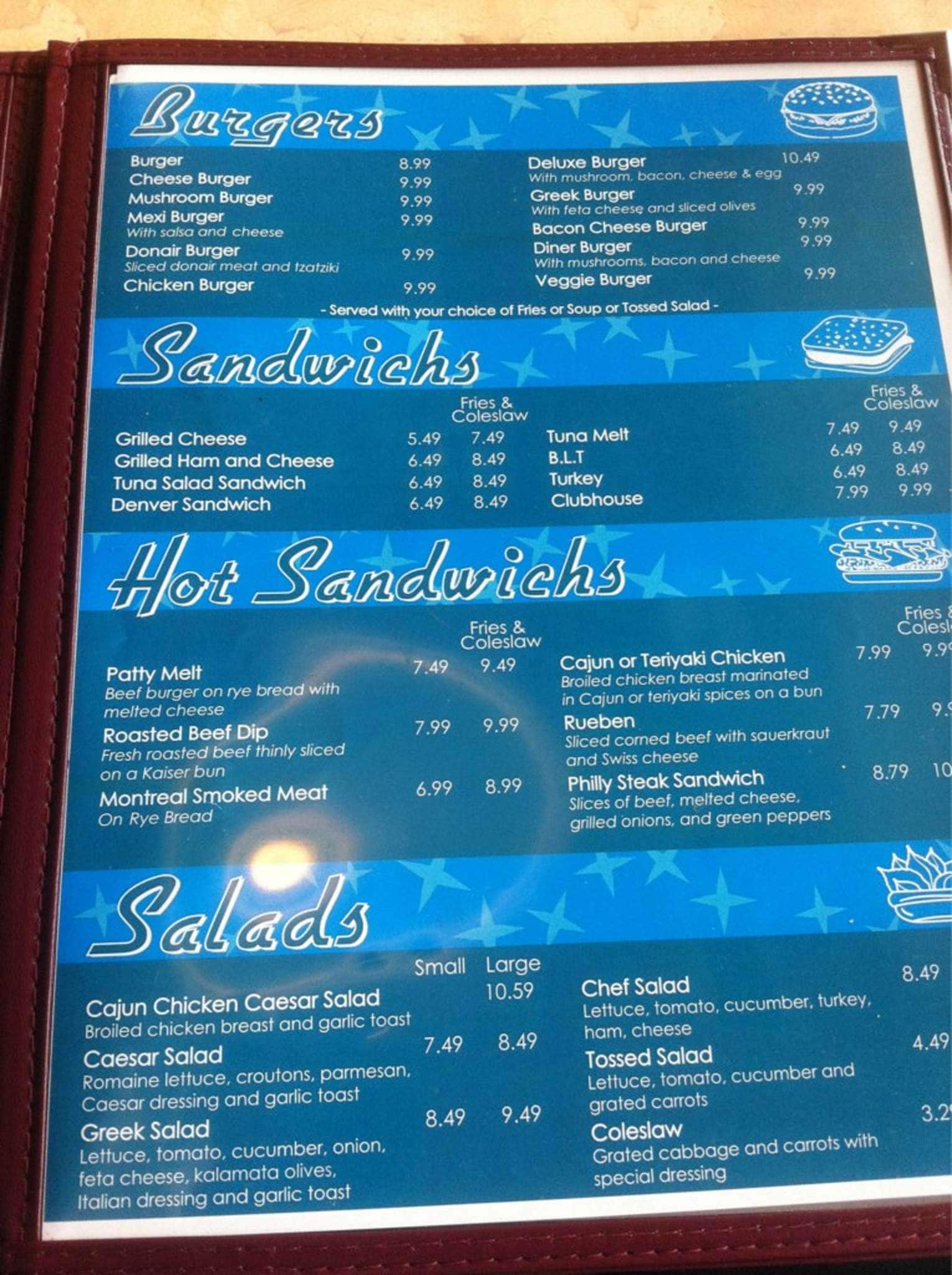 Menu at Route 99 Diner restaurant, Edmonton