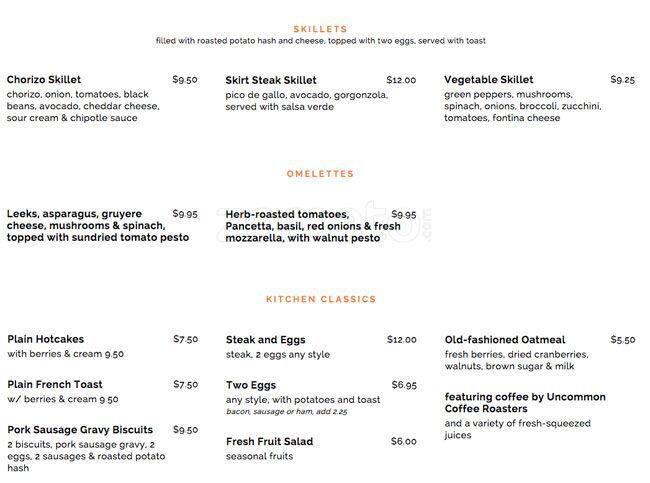 Menu at Bryn Mawr Breakfast Club, Chicago, W Bryn Mawr Ave