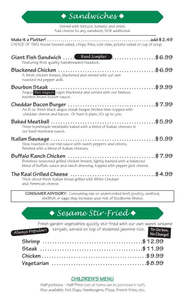 Menu at The Station Brake Cafe, Wilmerding