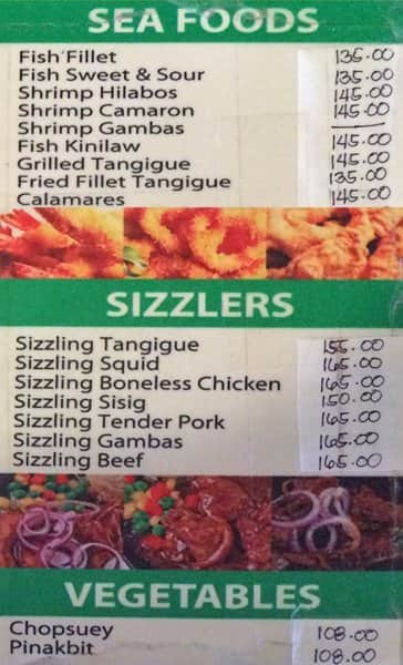 Menu at May Abuhan restaurant, Cebu City, F Llamas St