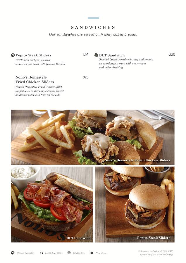 Menu at Nono's restaurant, Makati, H269+36J
