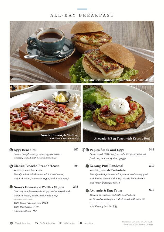 Menu at Nono's restaurant, Makati, H269+36J