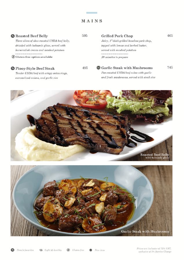 Menu at Nono's restaurant, Makati, H269+36J