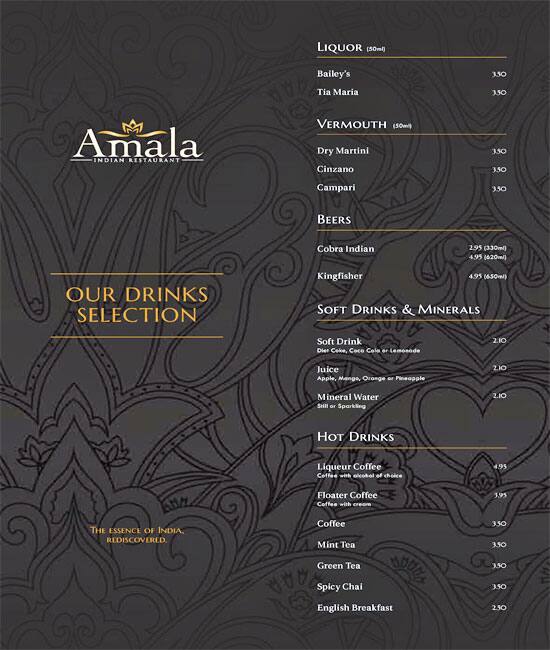 Menu at Amala Indian Restaurant, South Benfleet