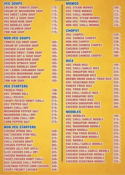 Menu of Chinese Hut, Amrapali Leisure Valley, Greater Noida